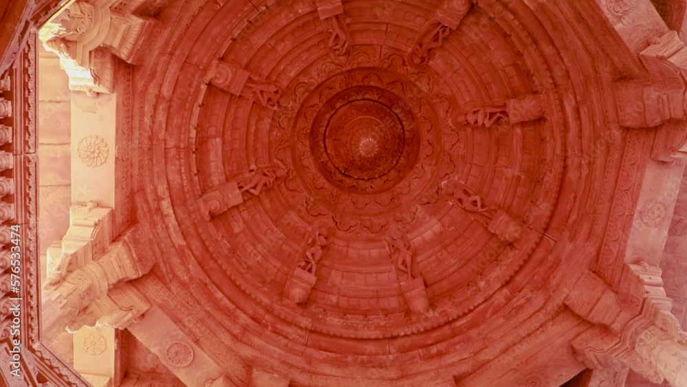 ancient hindu temple dome inside architecture from unique angle at day ...