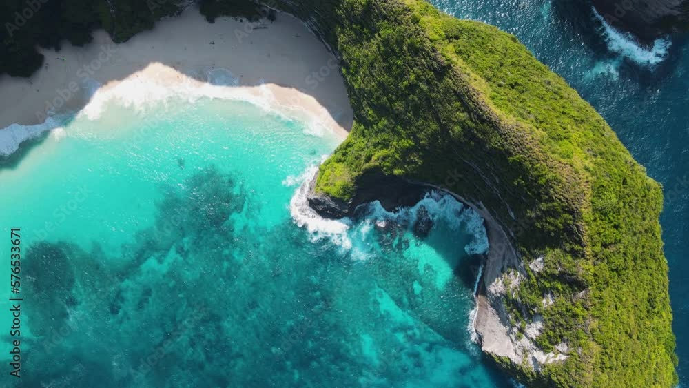 Nusa Penida kelingking beach bali t-rex dinosaur drone aerial top ...