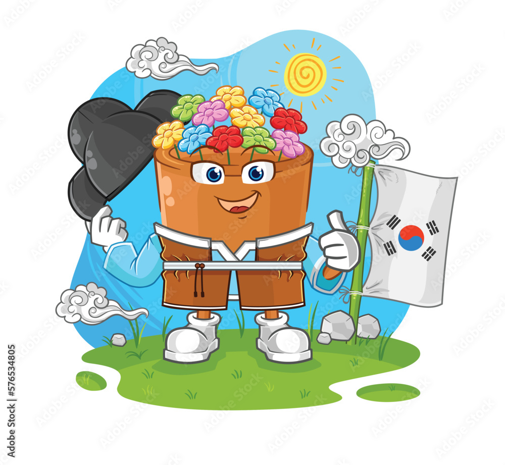 flowers in pot korean culture vector. cartoon character Stock Vector ...