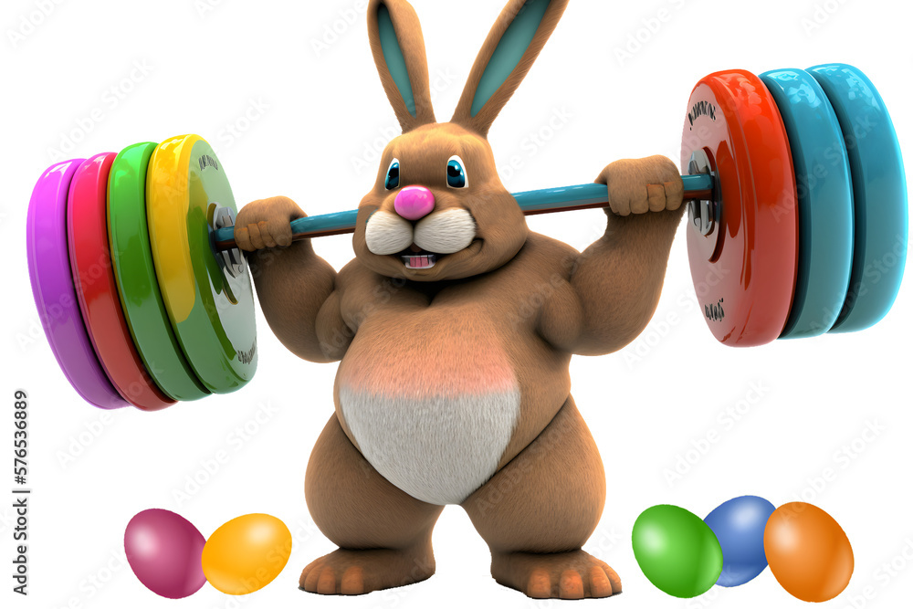 Buff Easter Bunny lifting weights, on transparent background Stock ...