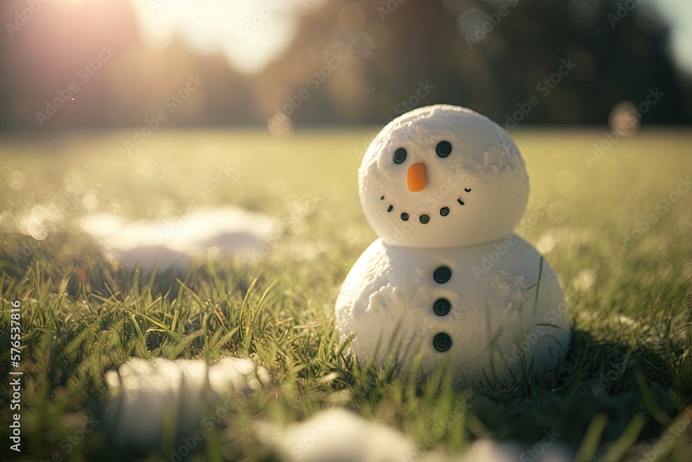 When spring finally arrives, the snowman in the park begins to melt ...