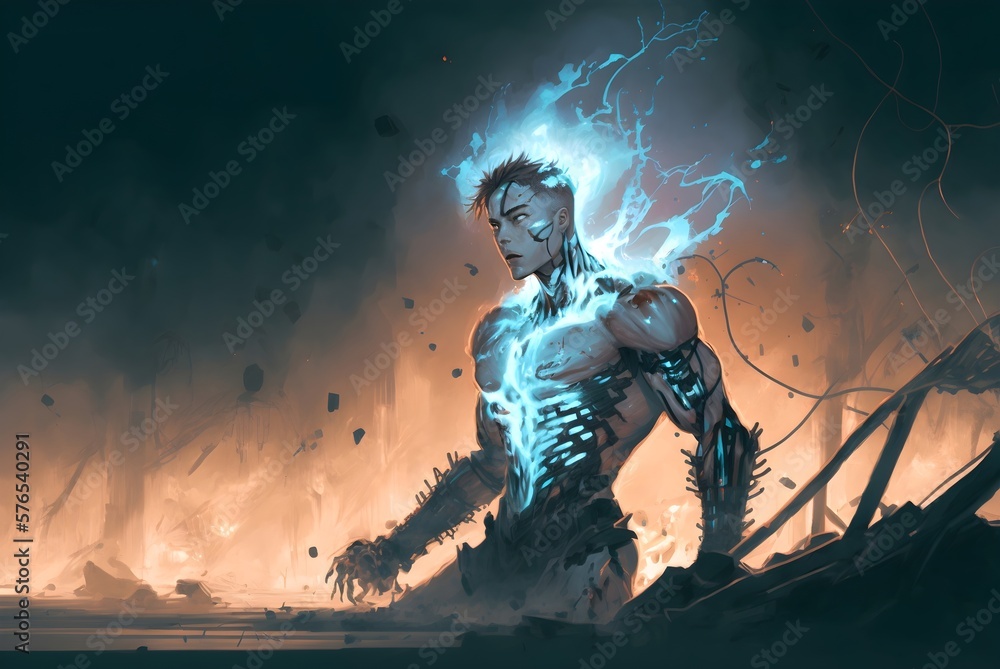 sci-fi concept showing a cyborg male recovering energy, digital art ...