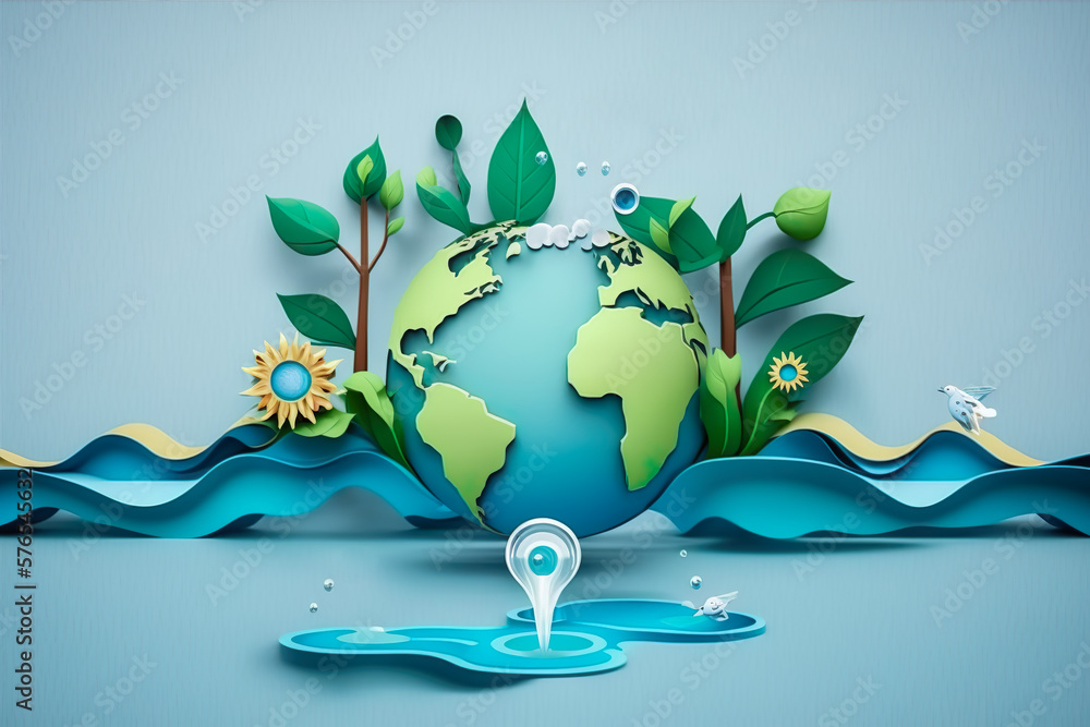 Paper art , Saving water and world Environment day , Ecology and world ...