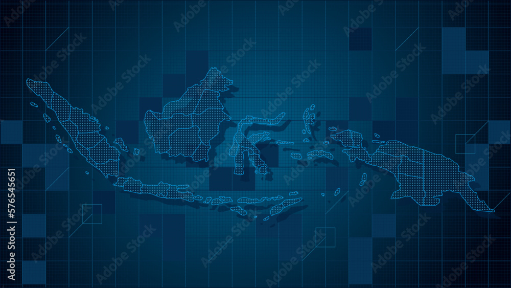 Cool blue Abstrak technologi vector tech Stylized modern indonesia map ...
