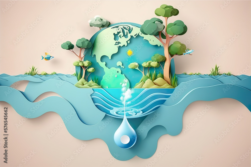 Paper art , Saving water and world Environment day , Ecology and world ...
