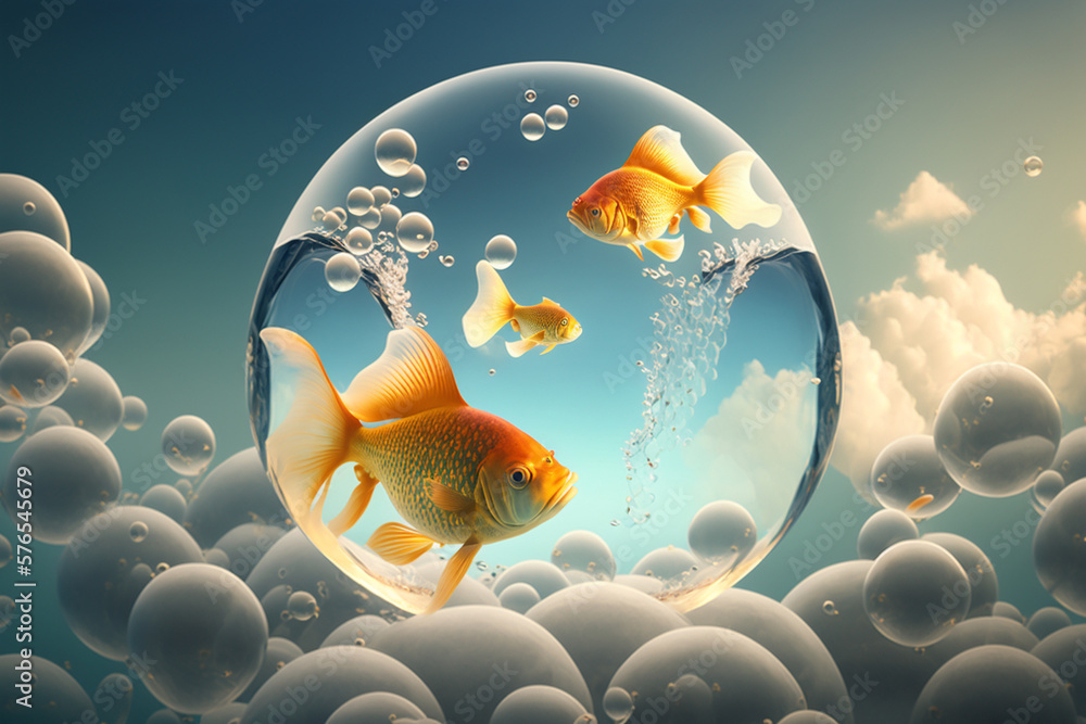 Bubble in the ocean with fish floating Generative AI illustration Stock ...