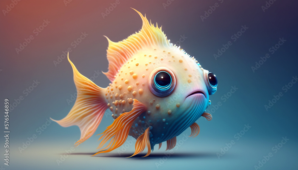 Colorful cute strange alien fish with beautiful long tail. Generative ...