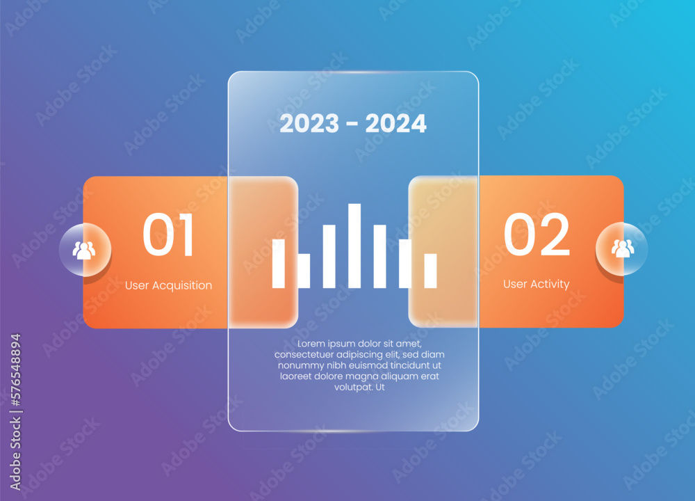 Glassmorph Infographic orange gradient chart for presentation vector ...