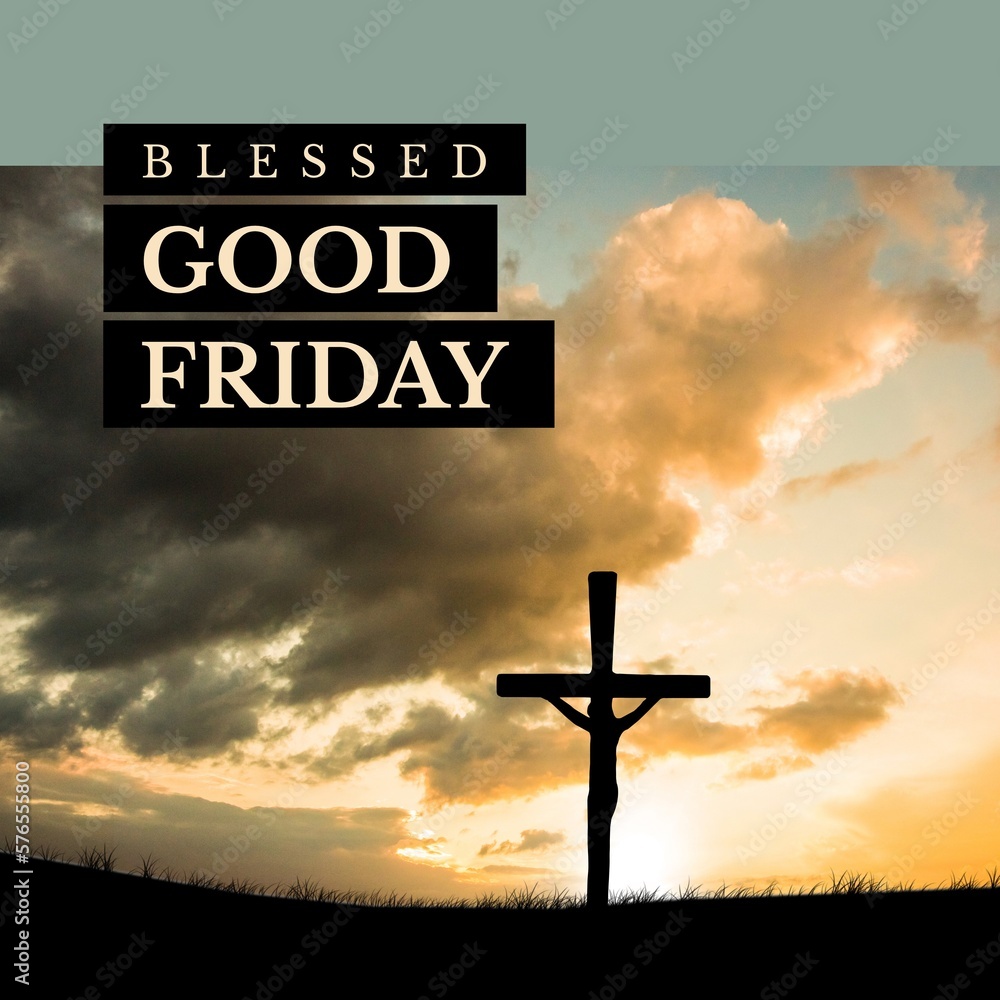 Image of blessed good friday text over clouds and cross Stock Photo ...