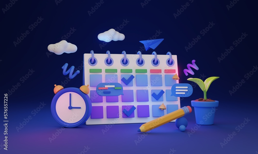 Calendar time schedule 3D concept. Monthly schedules and reminders ...