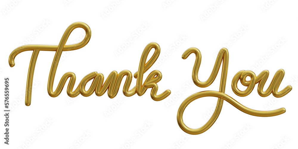 thank you text one line gold isolated on white background. 3d ...