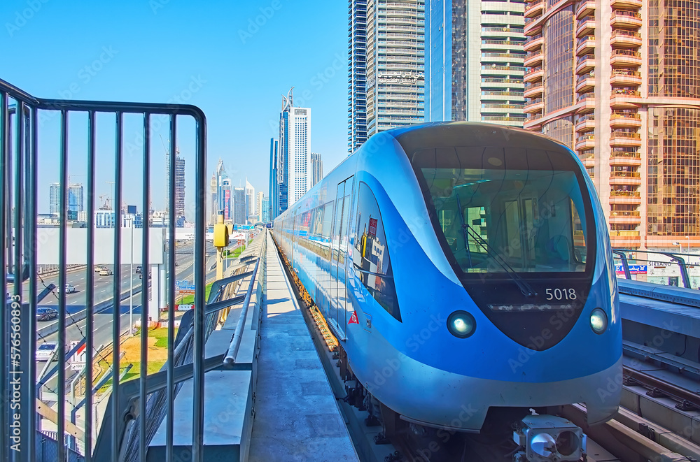 The train of Dubai Metro, on March 6 in Dubai, UAE Stock Photo | Adobe ...