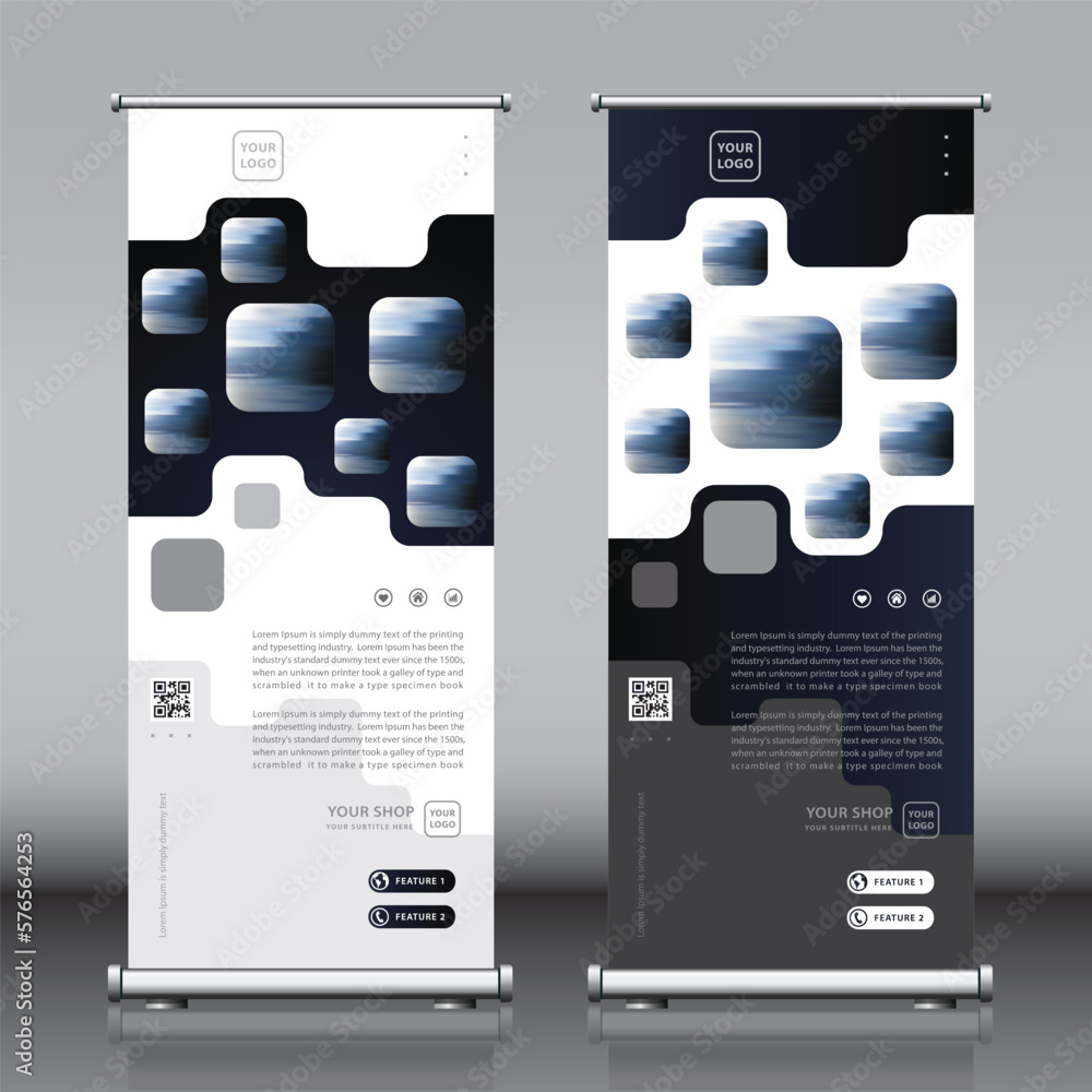 Roll up banner design with square shapes artwork square patterns and ...