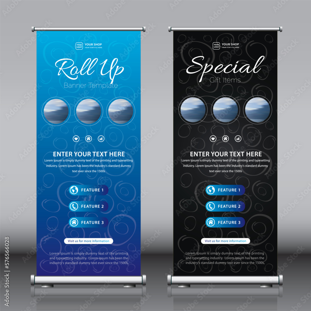 Roll up banner design collection with Blue and Black color artwork and ...