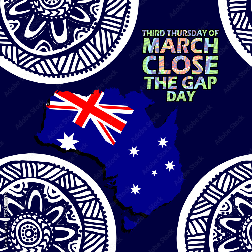 Australia country map with flag, symbols and bold text on dark blue background to commemorate ...