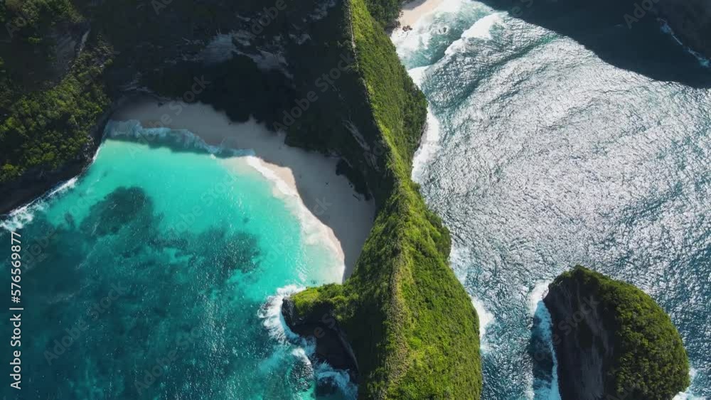 Nusa Penida kelingking beach bali t-rex dinosaur drone aerial top ...