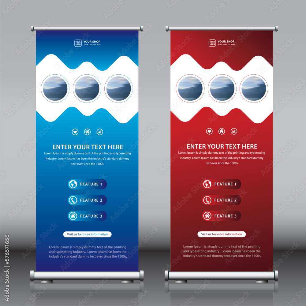 Roll up banner design collection with red blue white colorful artwork ...
