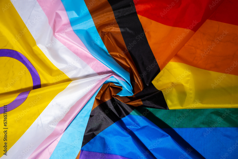 Rainbow LGBTQIA flag made from silk material. Happy pride month. Symbol ...