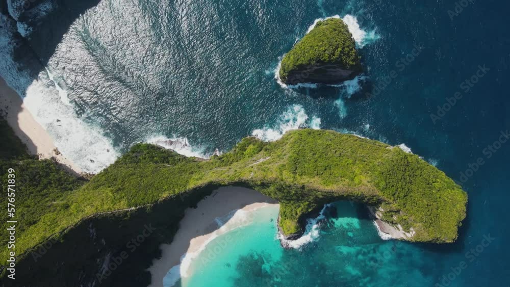 Nusa Penida kelingking beach bali t-rex dinosaur drone aerial top ...
