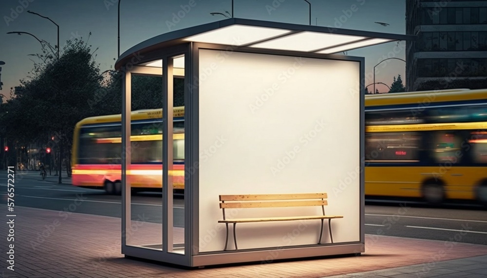 Billboard on the street. bus stop on the road. advertising billboard ...