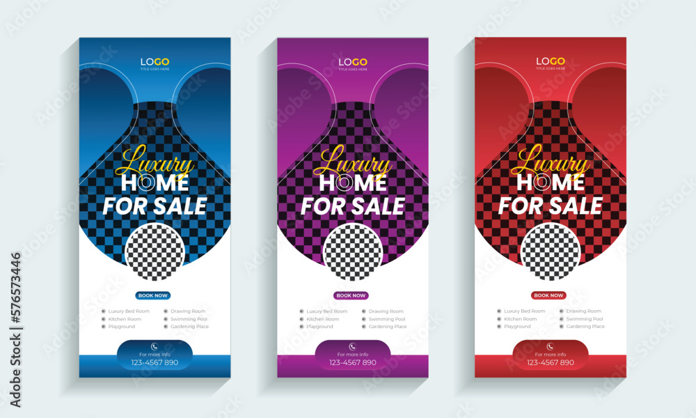 Home Sell Real Estate roll-up banner or cover design template, Vertical ...