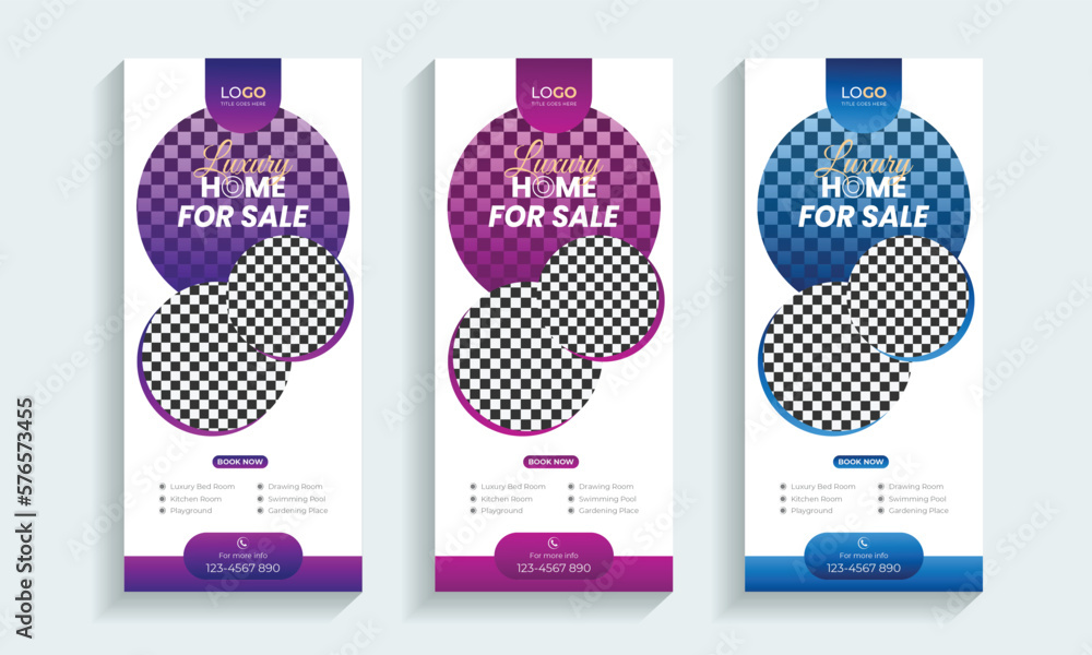 Home Sell Real Estate roll-up banner or cover design template, Vertical ...