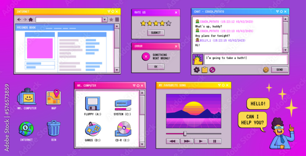 Vektorová Grafika „retro Computer Screen Interface In 90s Graphic Style Digital Graphic