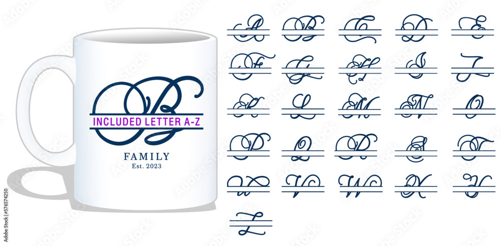 Split Alphabet Monogram Letter Set A-Z Graphic Vector Design, Split ...