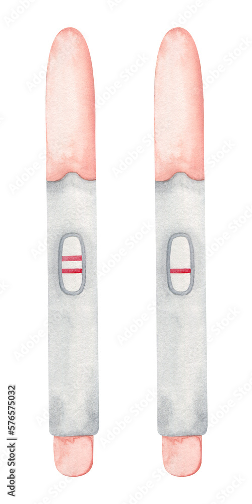 Positive and negative test. A set of pregnancy tests. Watercolor ...