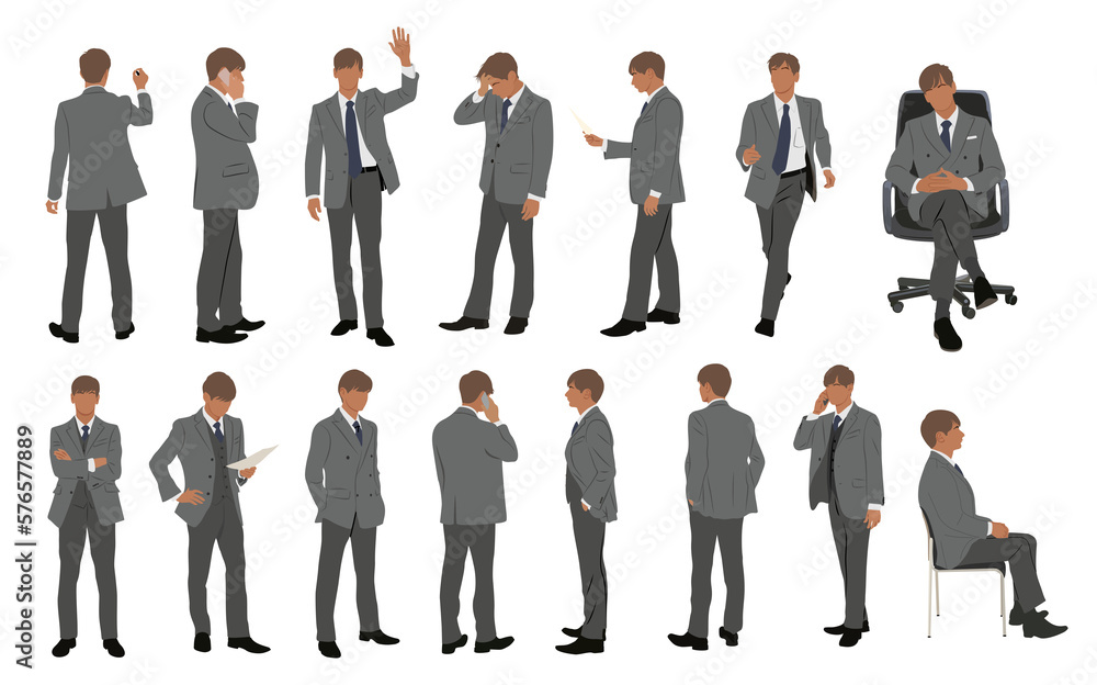 ภาพประกอบสต็อก Set of Businessman character in different poses ...