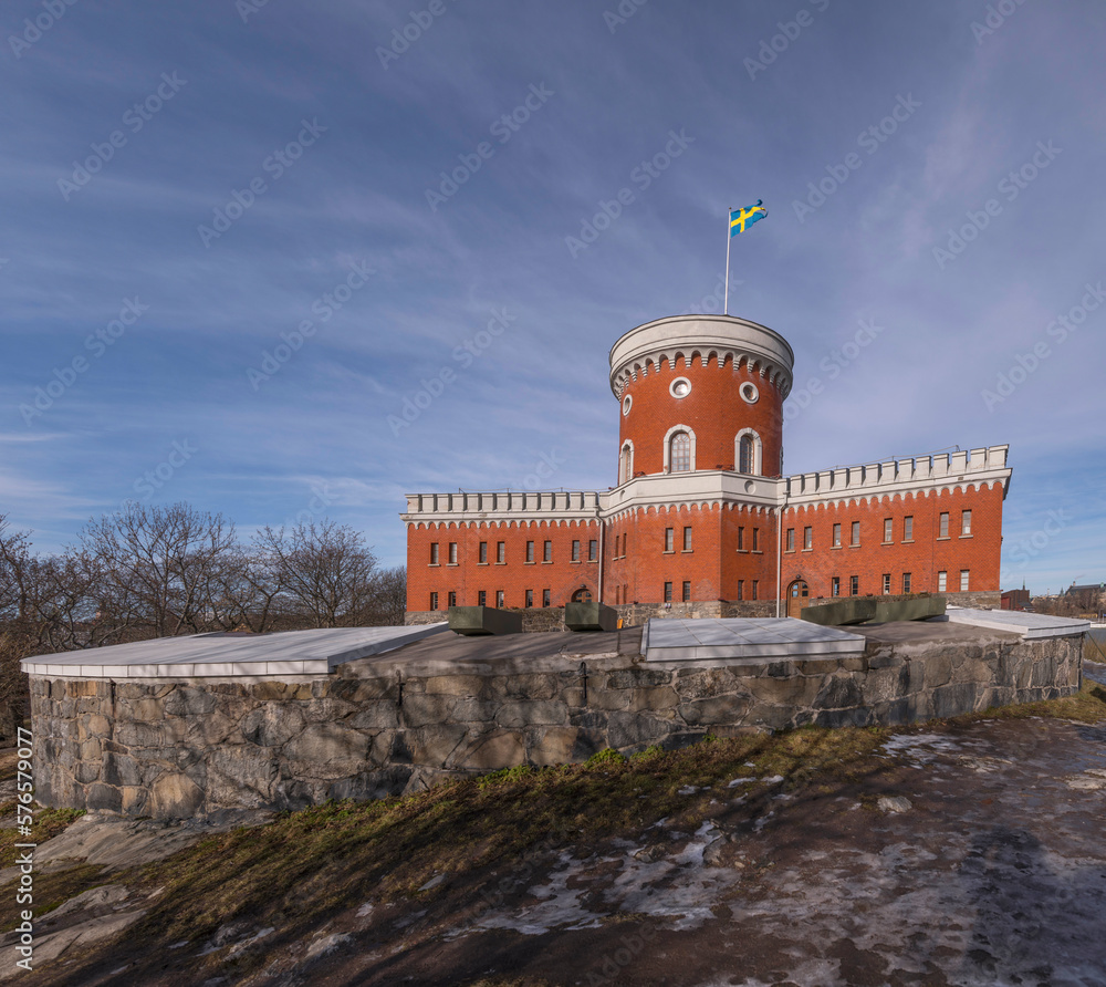 The brick castle on the island Kastellholmen, an early spring sunny day ...