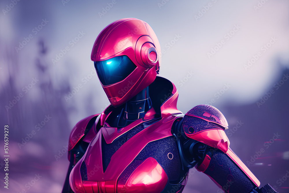 Future Red Robot With AI And Metallic Lifelike Body, created with ...