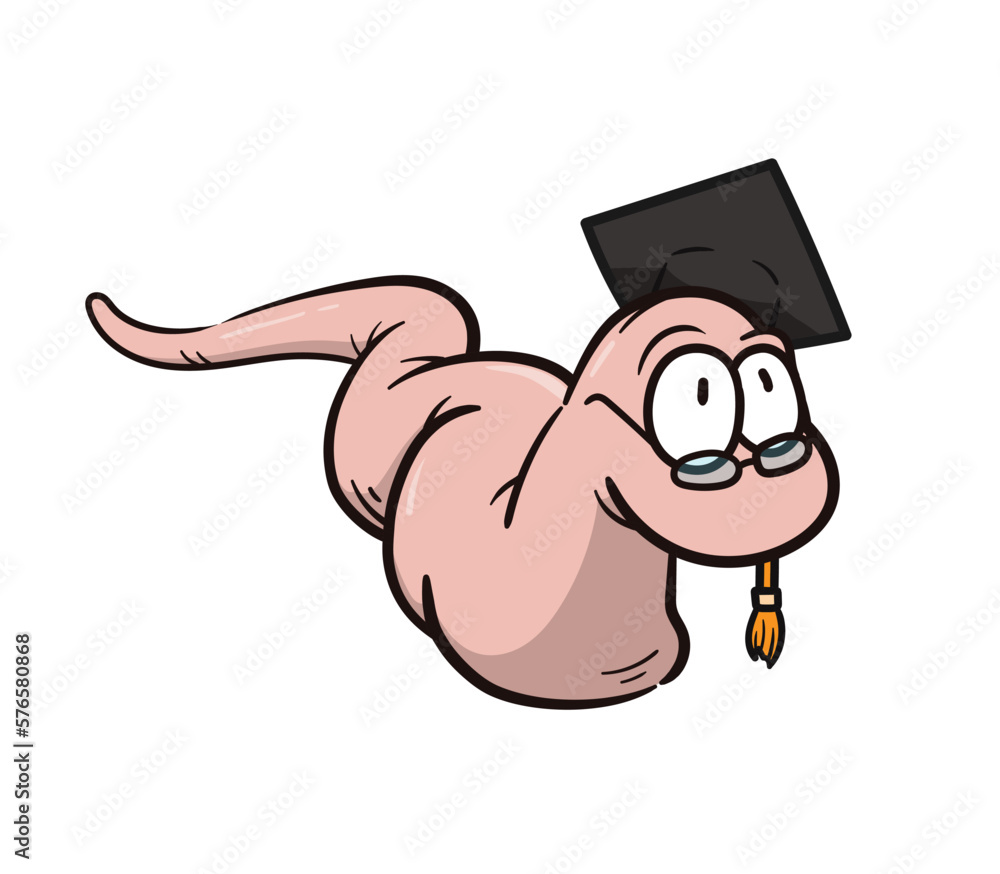 Intelligent and educated worm cartoon wearing glasses and a graduation ...