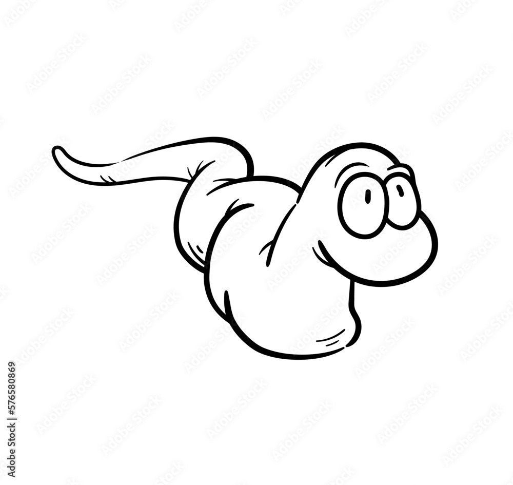 Funny worm cartoon in black and white, a hand drawn vector doodle of a ...