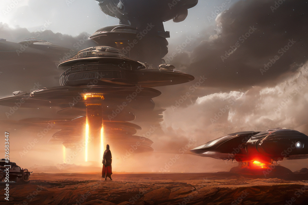 Contact with an alien civilization. Many spaceships on the Earth's ...