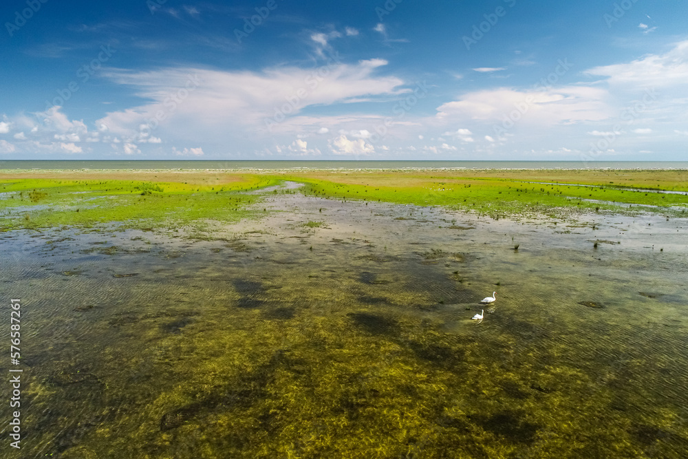 Danube Delta. Aerial view over a beautiful nature landscape from Danube ...