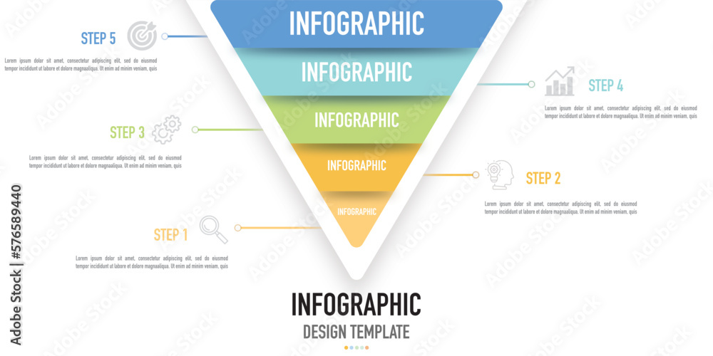 Triangular infographic template or element as a vector including 5 step ...