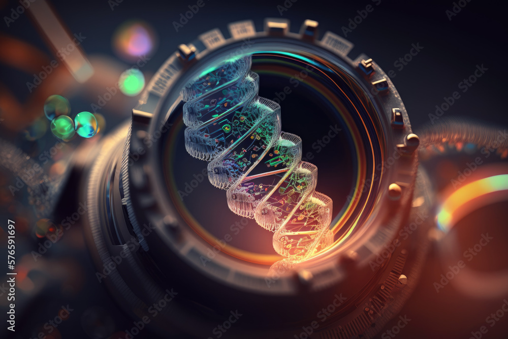 Genetic illustration of human DNA under microscope. Generative AI Stock ...