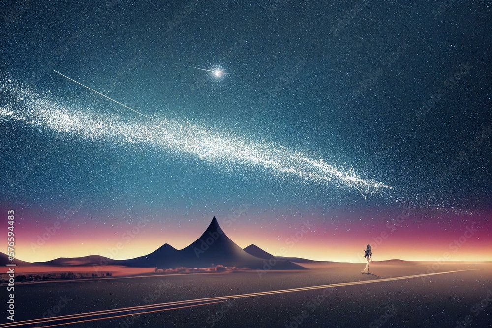 Shooting star on a black background. Beautiful meteor trail, falling ...