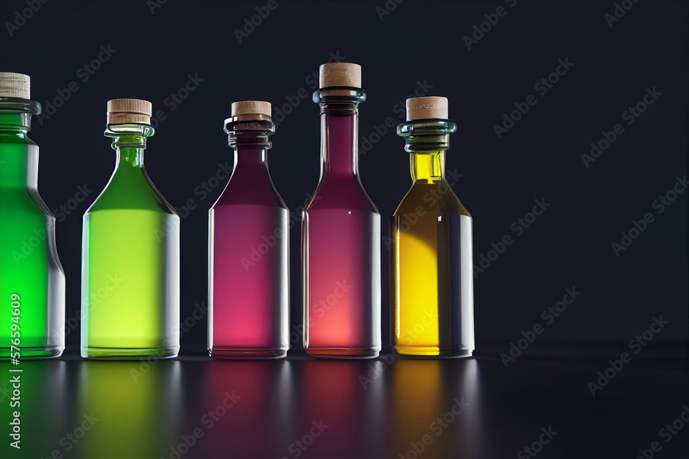 Liquid chemicals and waste bottles in a chemistry lab. Generative AI ...