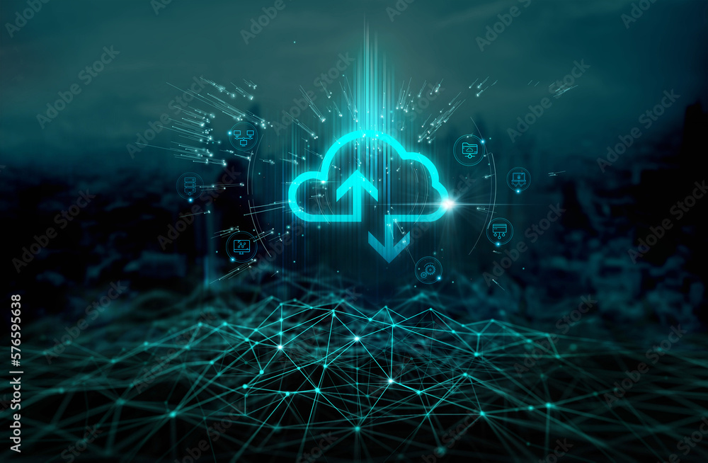 Foto de Cloud connection technology, data transfer cloud computing ...