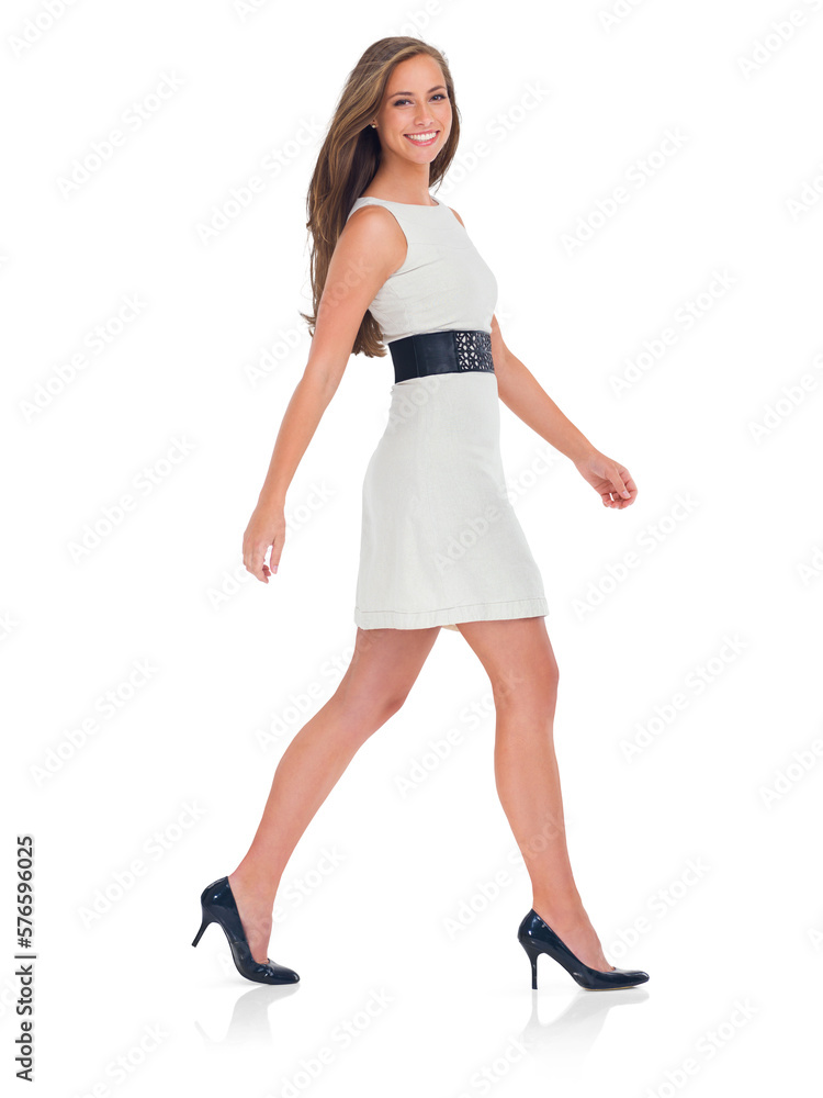 An attractive young female or a modern woman walking with confidence in ...