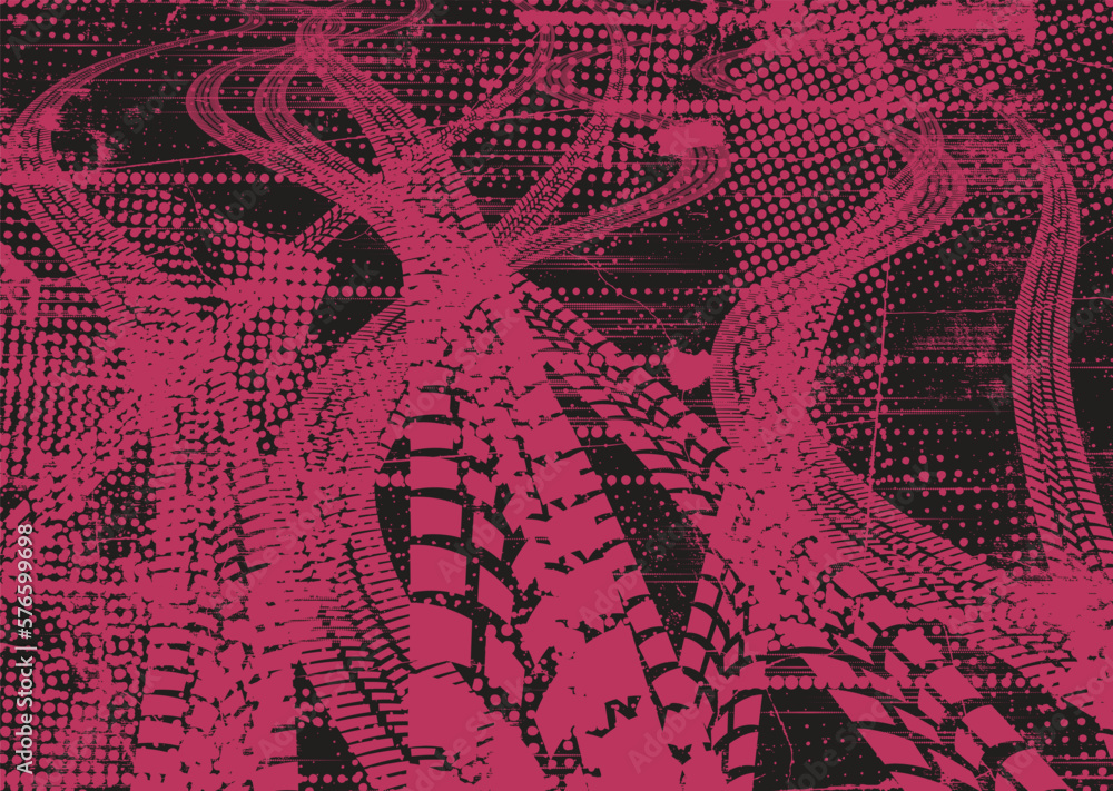 Vector Print Textured Tire Track duo tone background. Design Element ...