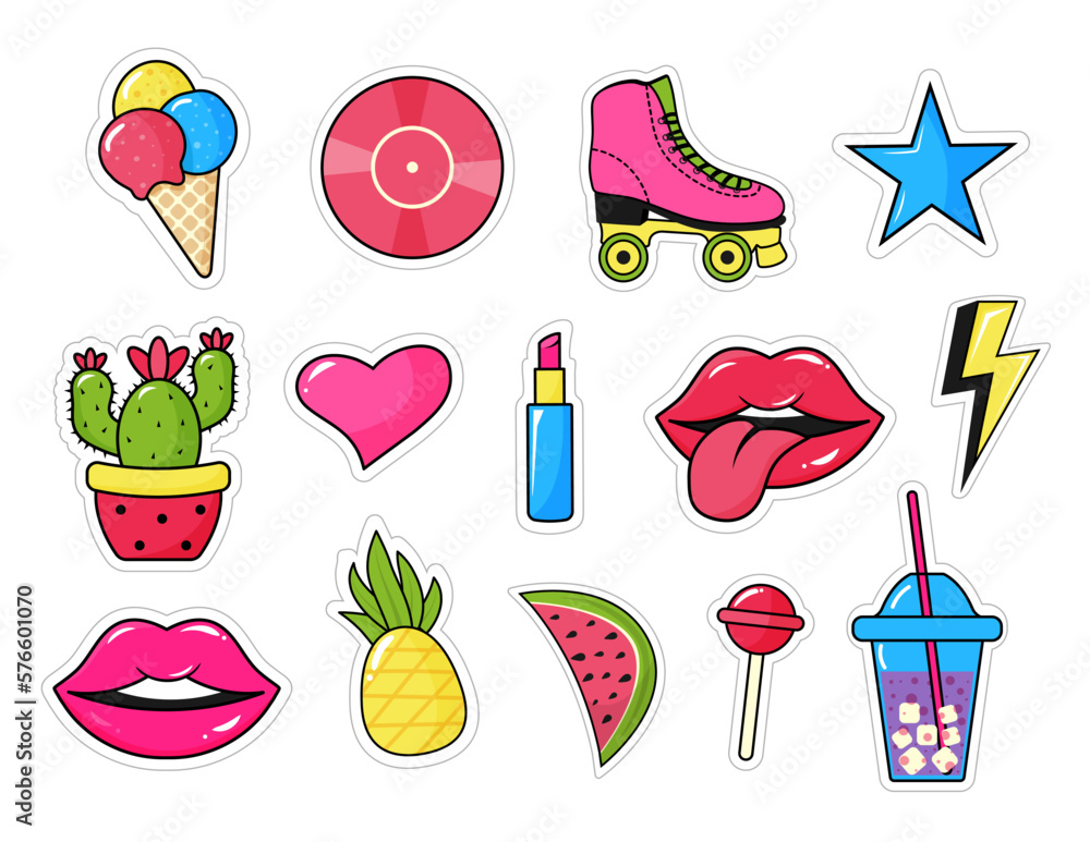 Poster Retro pop art 80s-90s sticker bundle – Wall Art | UkPosters