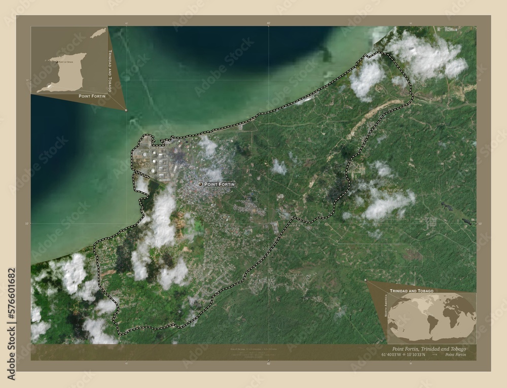 Point Fortin, Trinidad and Tobago. High-res satellite. Labelled points ...
