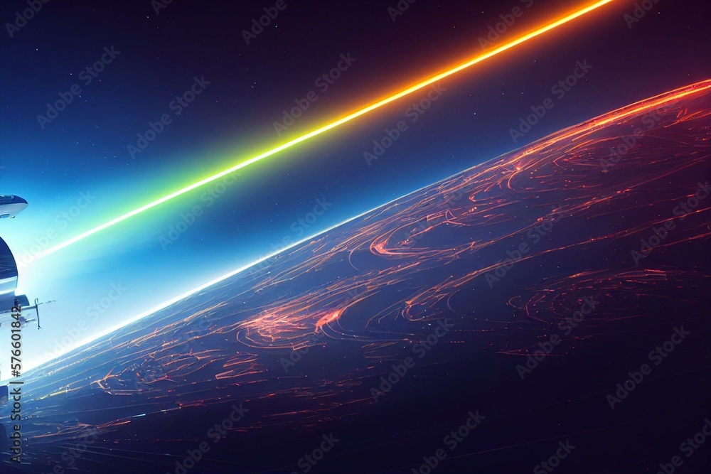 spacecraft vehicle machine with glow light in neon tone color, idea for ...