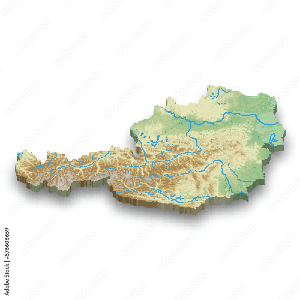 3d isometric relief map of Austria Stock Vector | Adobe Stock