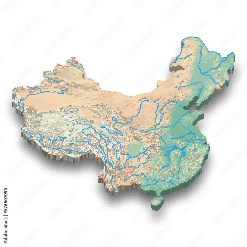 3d isometric relief map of China Stock Vector | Adobe Stock