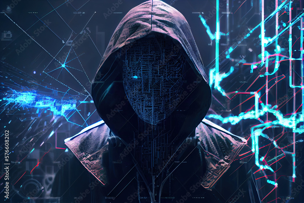 Hacker in Cyberspace with a Matrix Background - Generative AI illustration Stock Illustration ...