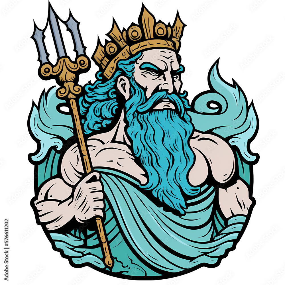 Poseidon cartoon illustration Logo Stock Illustration | Adobe Stock